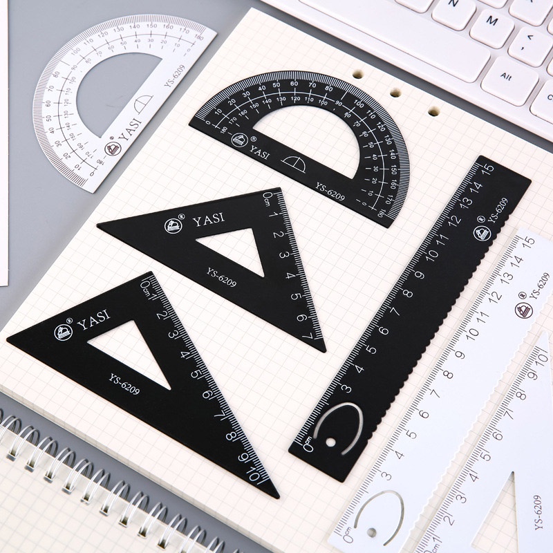 4 Pcs/Set Geometry Sets Metal Ruler Triangle Ruler Protractor with Box ...