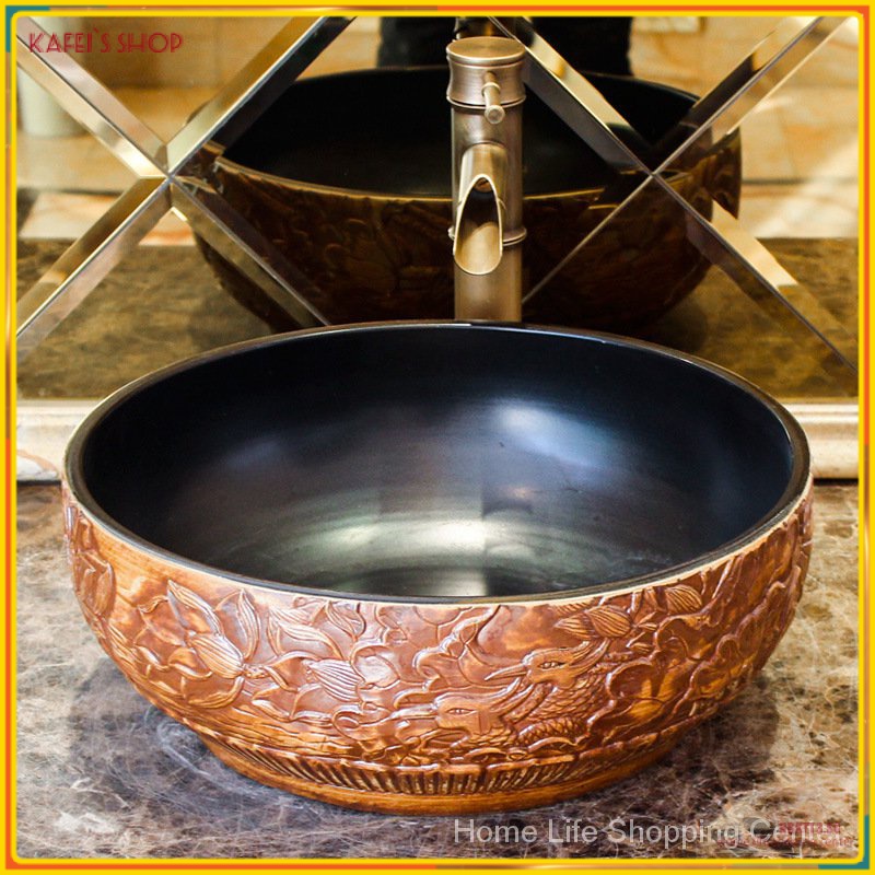Ceramic art basin toilet basin single basin round washbasin retro wash ...
