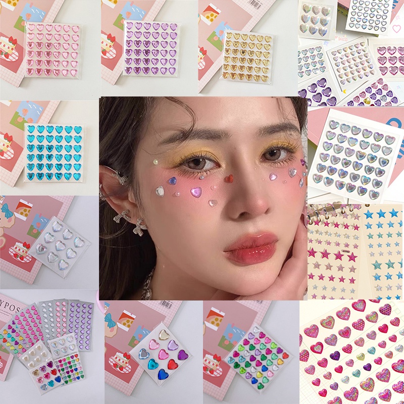 Dazzle Stage AB Color Eye Makeup Sticker Diamond Love Drop Broken ...