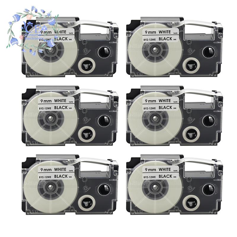 6 Pcs 9mm Label Ribbon for CASIO KL-120 KL-E300 KL-60 KL-100 KL750B ...