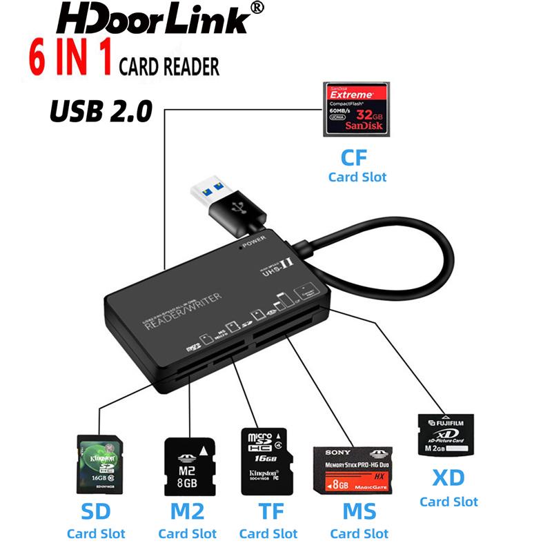 HdoorLink USB 2.0 Memory Card Adapter 6 In 1 Card Reader For TF/SD/CF ...
