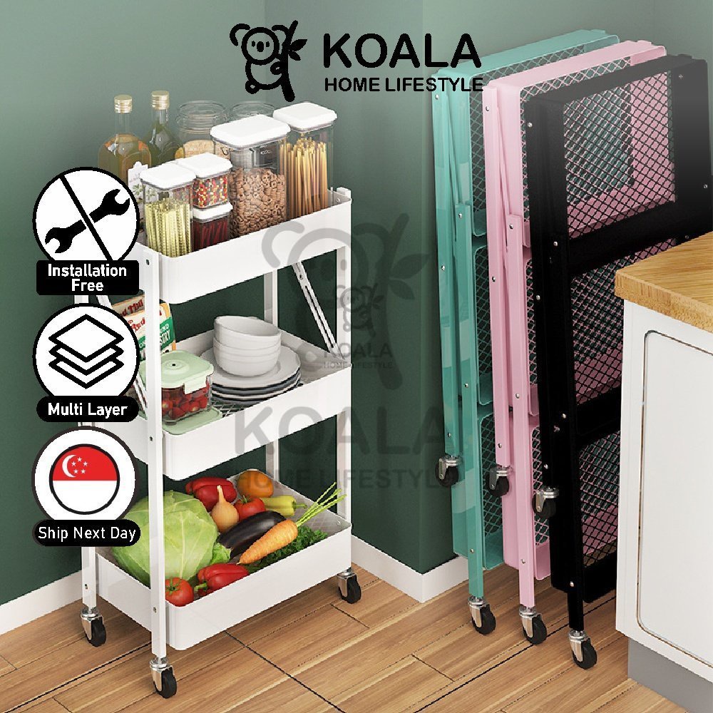 🇸🇬Koala Home🔥Foldable Trolley Rack/Trolley Shelf/Kitchen Shelf Movable ...