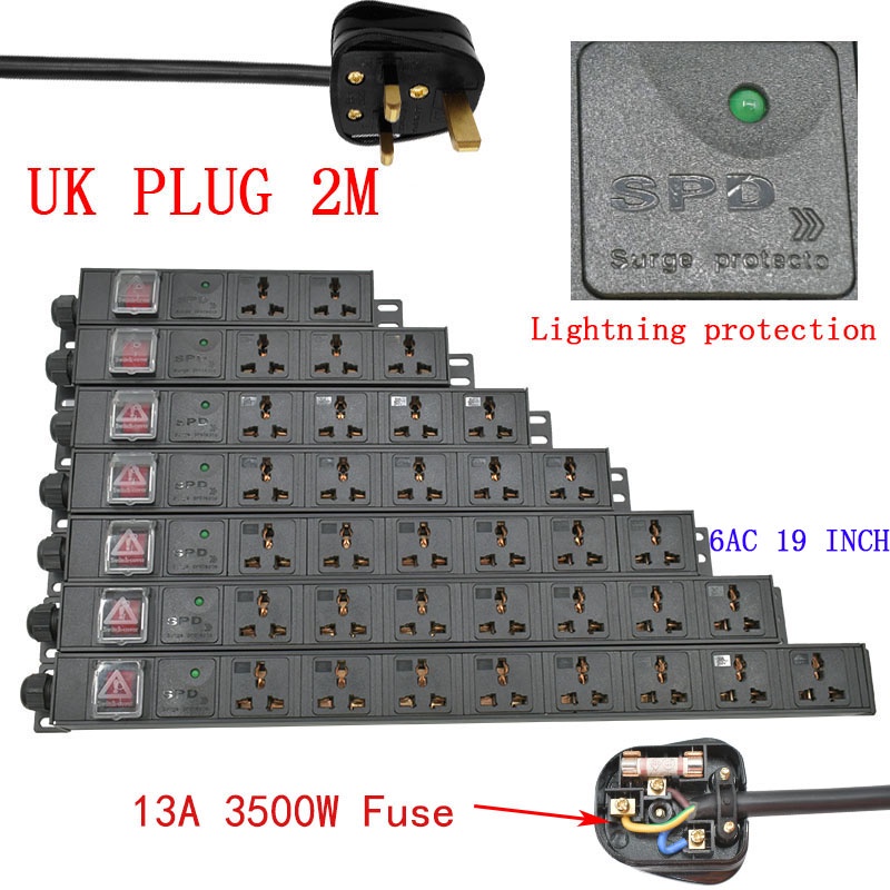 PDU Distribution Unit 2-18 outlets with surge protection SPD module 13A power strip UK 3 pin ...