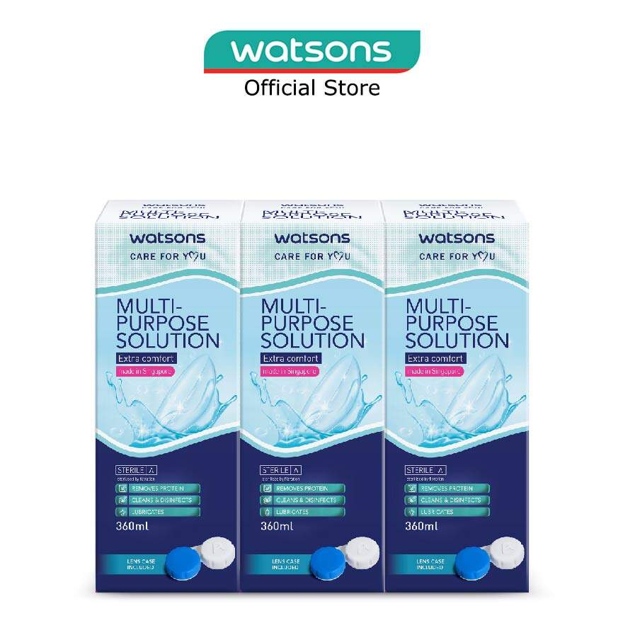 WATSONS Multi Purpose Solution (Extra Comfort, Made In Singapore, Lens Case Included) 360ml X 3s ...