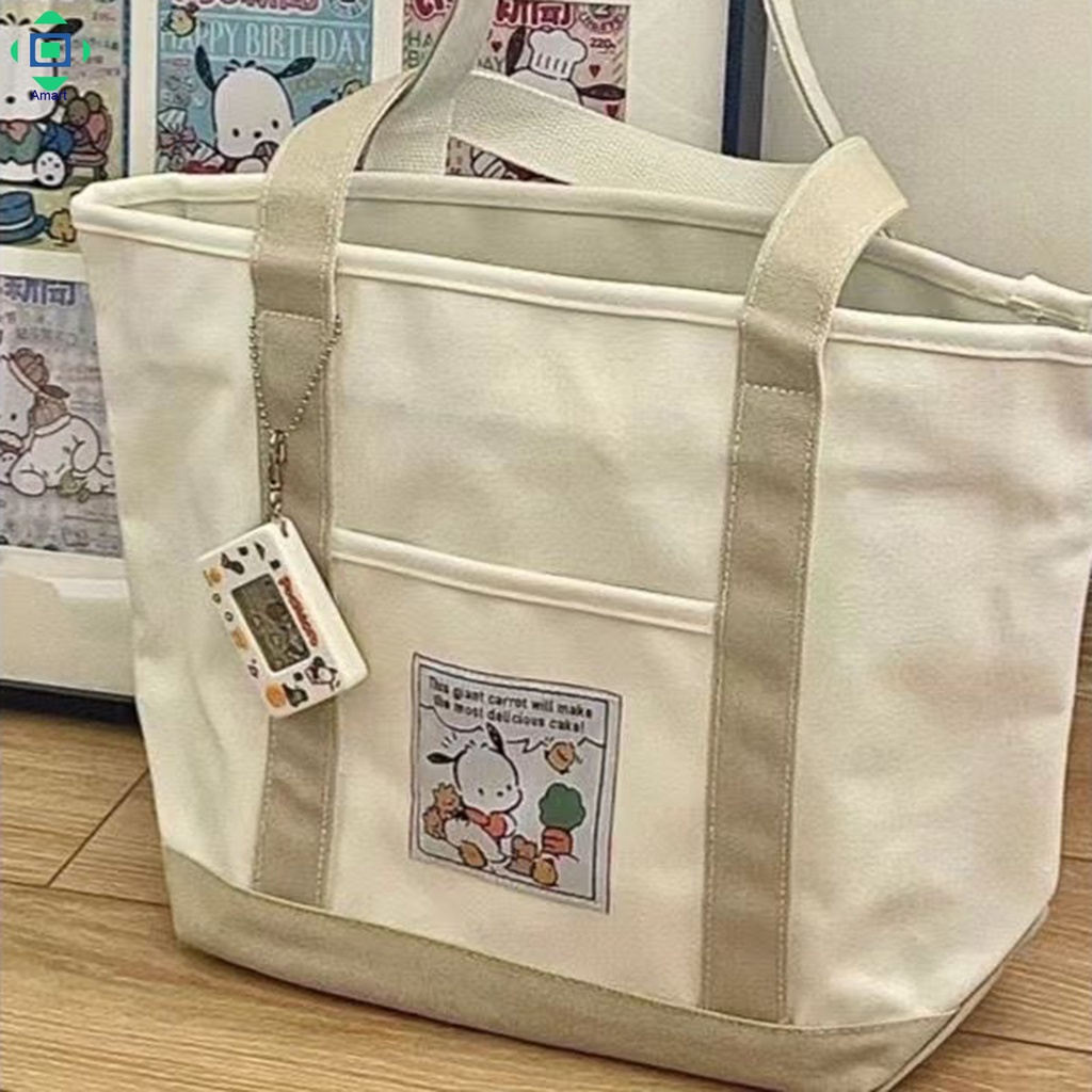 Women Canvas Tote Handbags Top Zipper Shoulder Bag with Outer Pockets ...