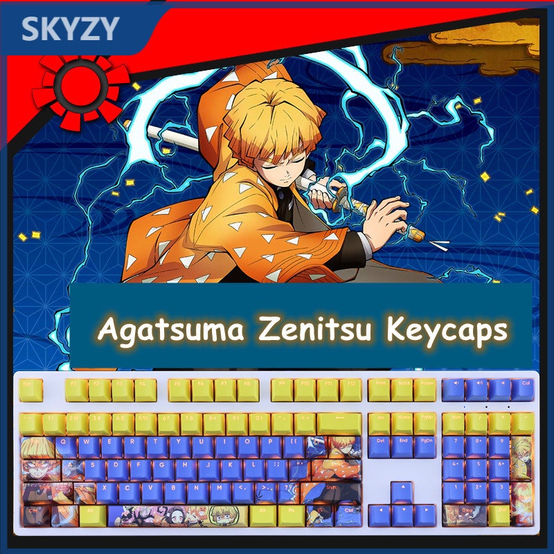 Agatsuma Zenitsu Keycaps Cherry Profile Demon Slayer Anime PBT Dye Sub ...