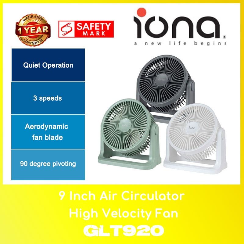 IONA GLT920 9 Inch Air Circulator High Velocity Fan Grey/White/Green ...