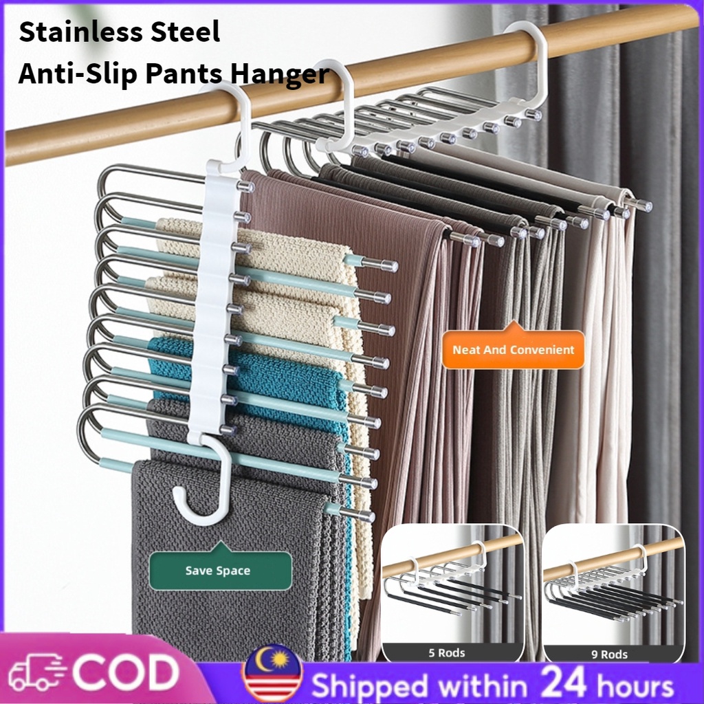 Stainless Steel Non-slip Pants Rack 5/9 Tier Magic Hanger ...