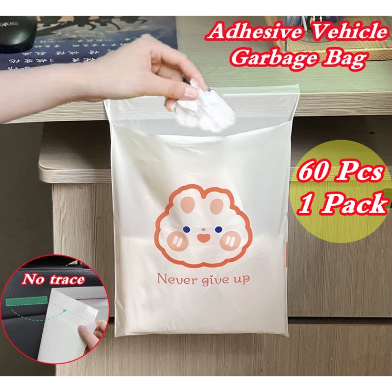 60Pcs Self Adhesive Garbage Bag Car Rubbish Bin Plastic Bag Disposable ...