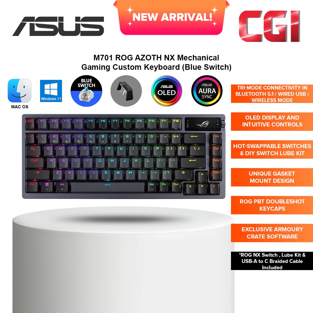 Asus M701 ROG Azoth OLED Display SpeedNova NX Mechanical Gaming ...