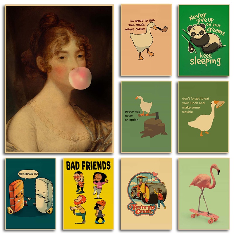 Popular Creative Funny Characters and Animals Retro Kraft Paper Posters ...
