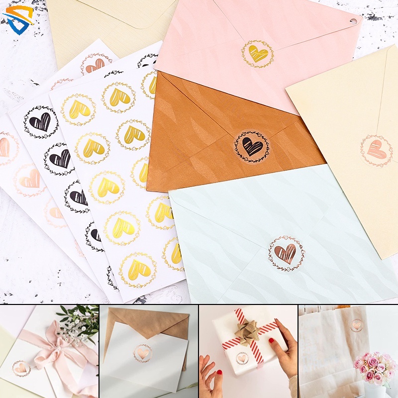 100Pcs Kawaii INS Style Envelope Sealing Clear Bronzing Heart Shape DIY ...