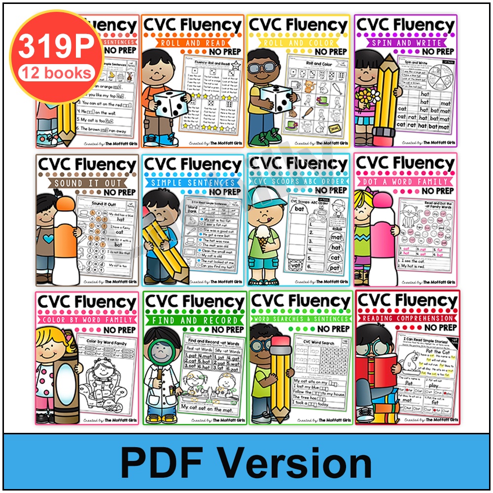 12 books 319pages kid English CVC Fluency Reading Short Stories Phonics ...