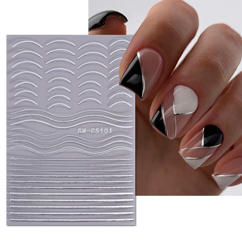 MAMA Creative Strip Line Nail Art Stickers Geometry Black White ...