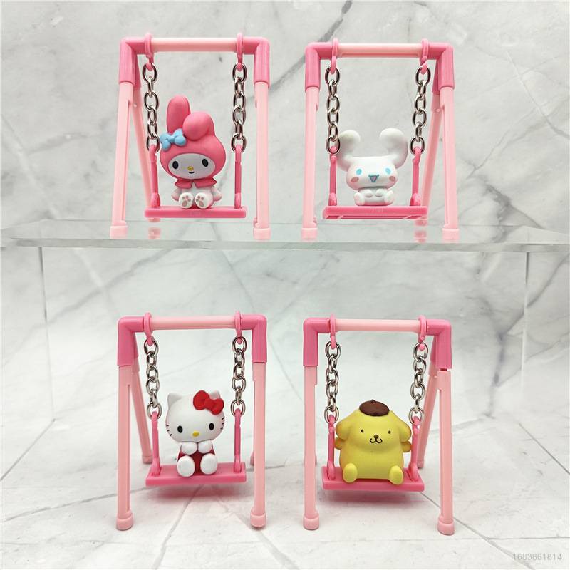 4pcs Sanrio Swings Action Figure Melody Cinnamoroll Hello Kitty Purin ...