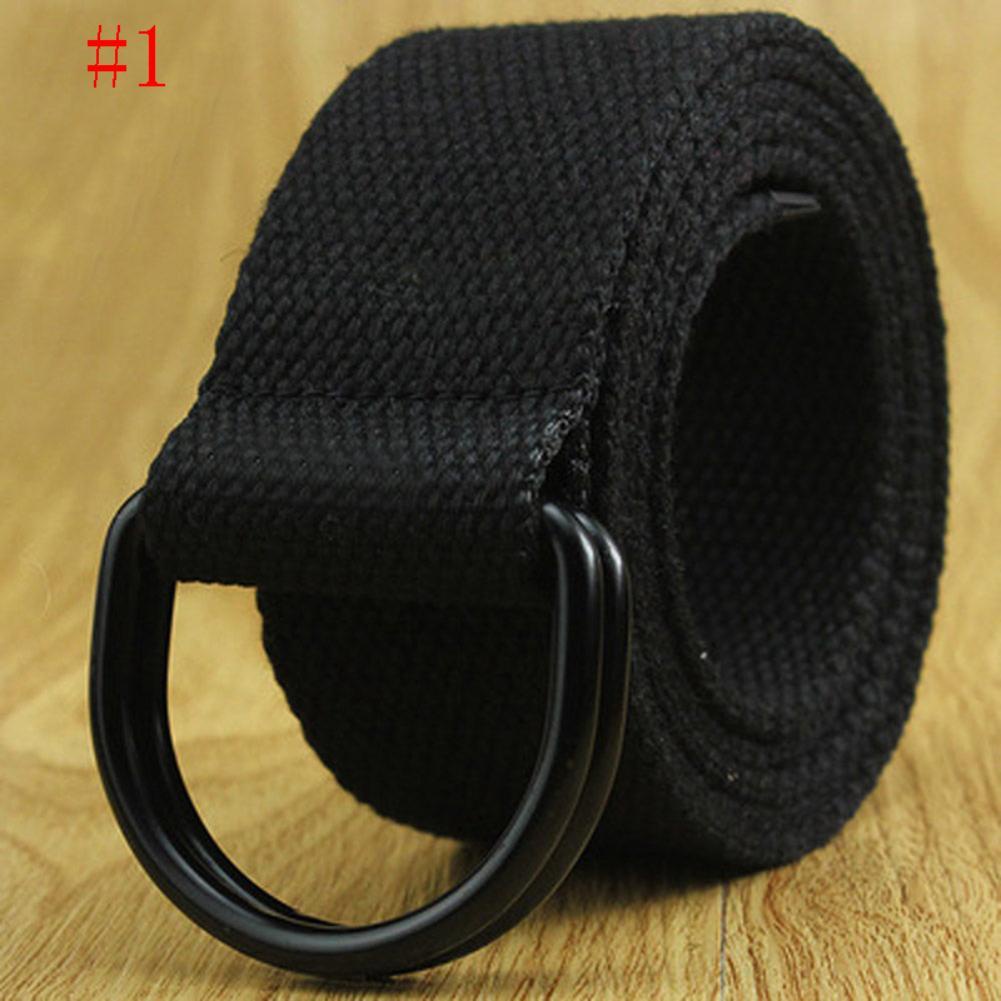 110cm Double Buckle Canvas Belt For Men And Women Black D-shaped Buckle ...