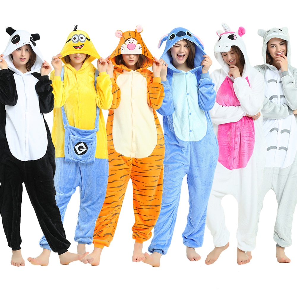 Kigurumi Stitch Tiger Totoro Pikachu Cow Panda Onesies Women Unisex Cartoon Sleepwear Adults ...
