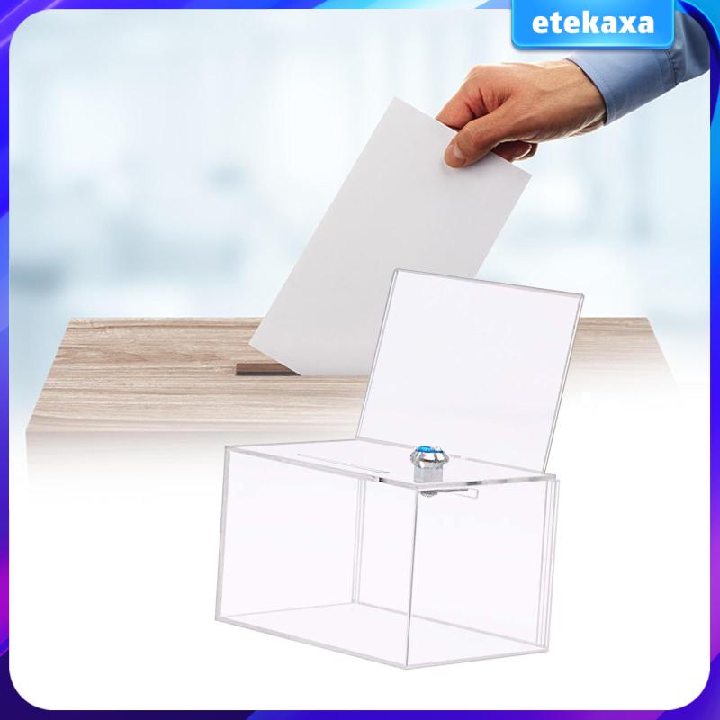 [Etekaxa] Acrylic Donation Box Ballot Box Clear with Lock Charity ...