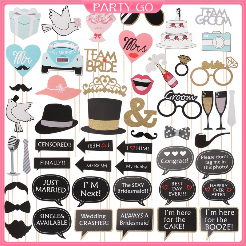 53pcs Wedding Party Photobooth Props Beard Decorations Camera Cocktail ...