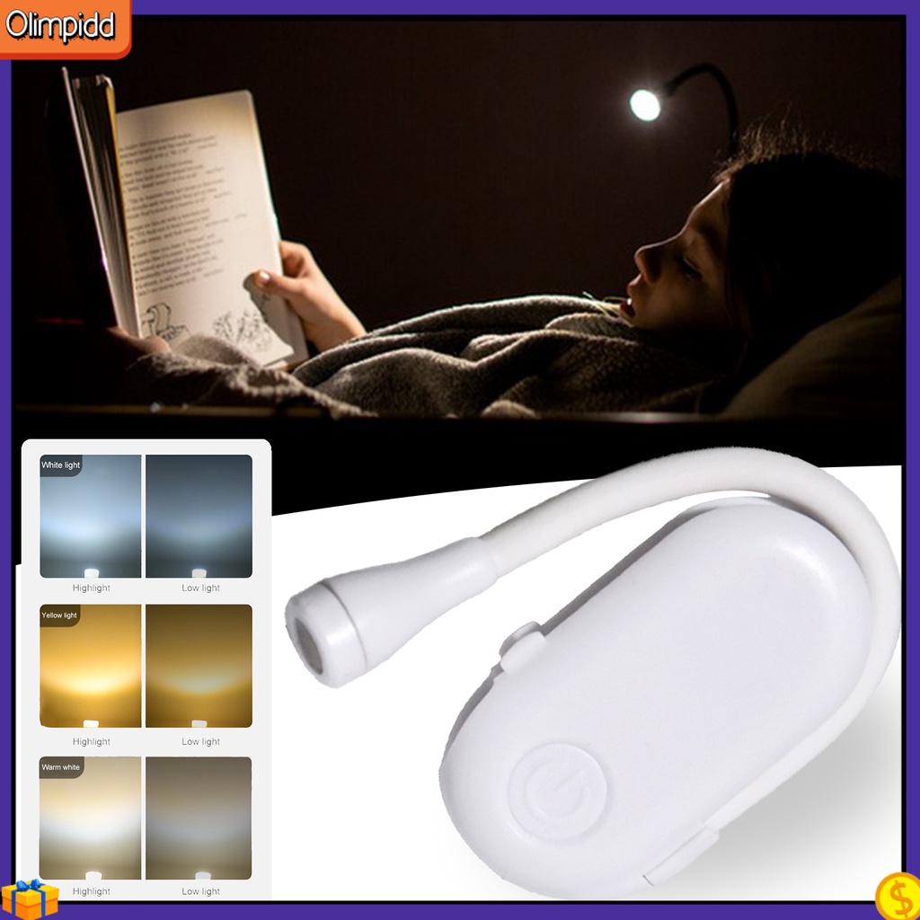 (olimpidd) Rechargeable Clip Book Light Flexible Hose Stepless Dimmable ...