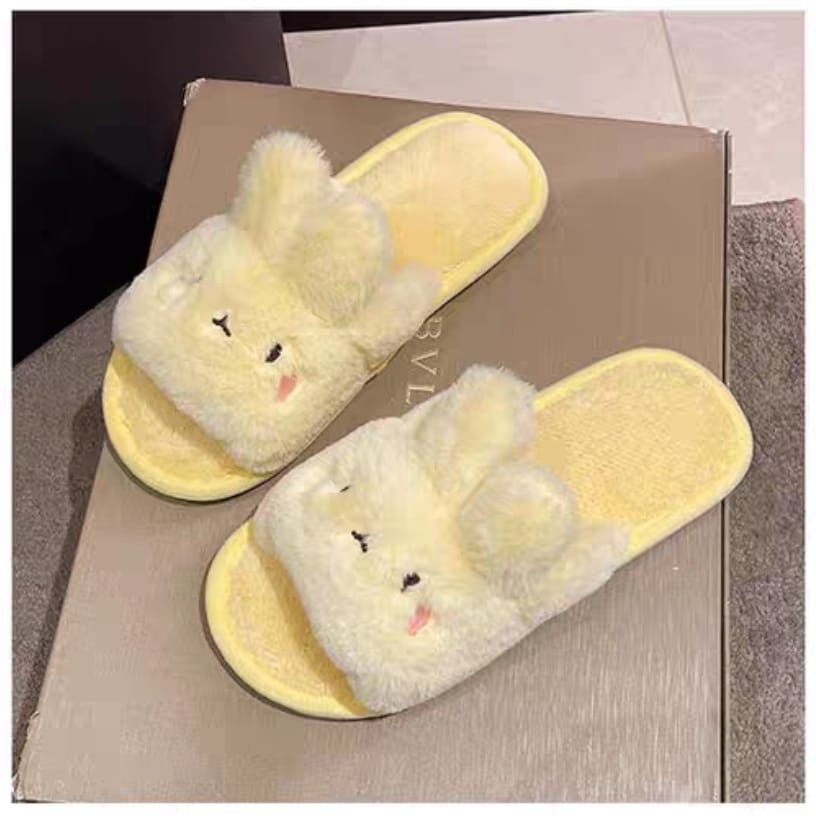 Comfortable Fluffy Rabbit Slippers, Fox Fur Slippers, Super Soft Bow ...