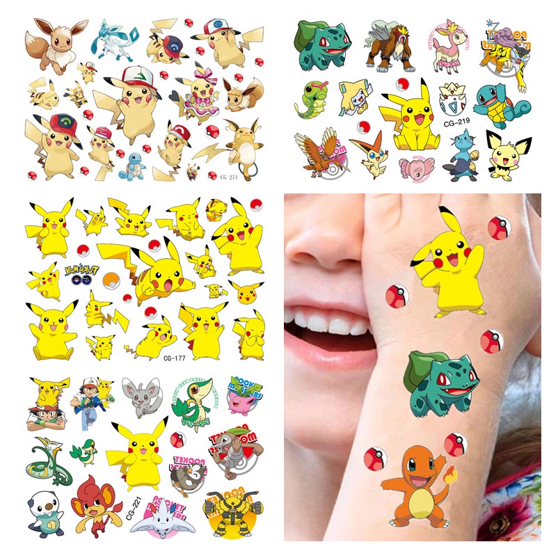 Pokemon Waterproof Tattoo Stickers Cute Pikachu Bulbasaur Sticker Funny ...
