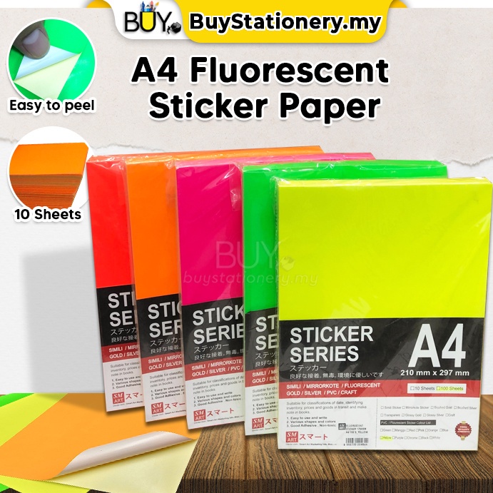 A4 Sticker Paper Colour Self Adhesive Fluorescent Stickers Label ...