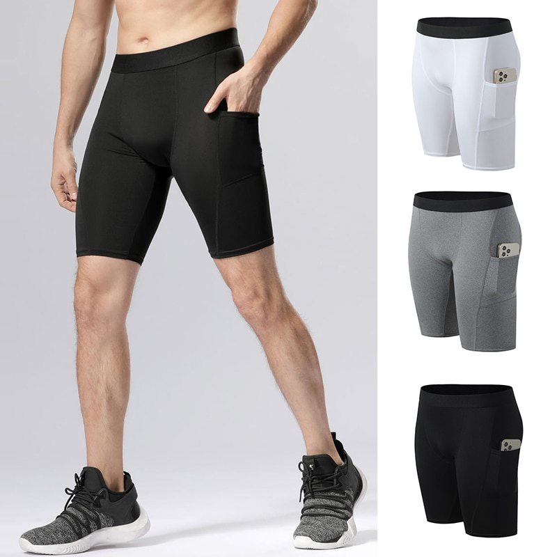 Mens Workout Shorts With Pocket Running Tights Gym Leggings Tights ...