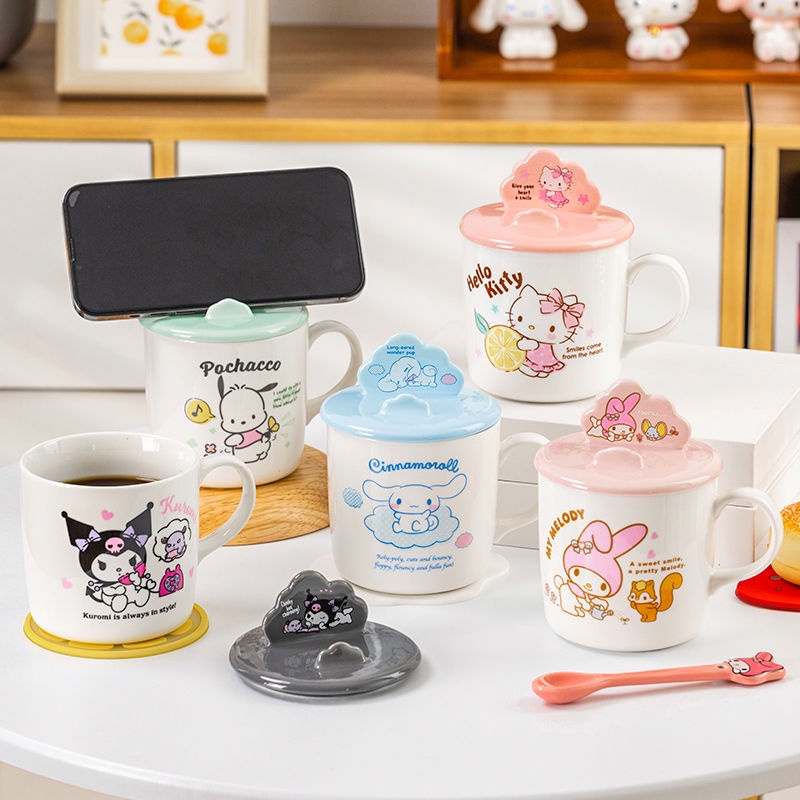 HELLOKITTY Mug with Lid Mobile Phone Holder Cup Ceramic Water Cup ...