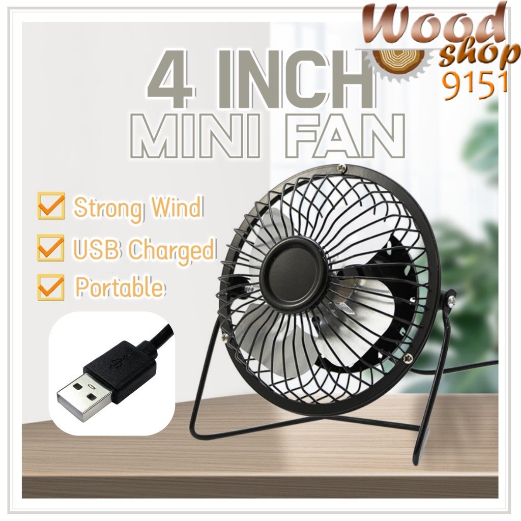 Mini USB Metal Fan 4 Inch Desk Table Fan Portable 4 Blades Camping ...