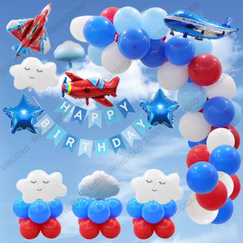 60pcs Airplane Theme Balloons Birthday Party Decoration Arch Set Blue ...