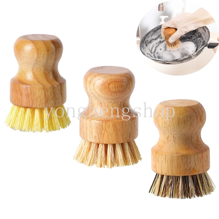 Creative Bamboo Wooden Brush Natural Sisal Bristles Pan Pot Cleaning ...