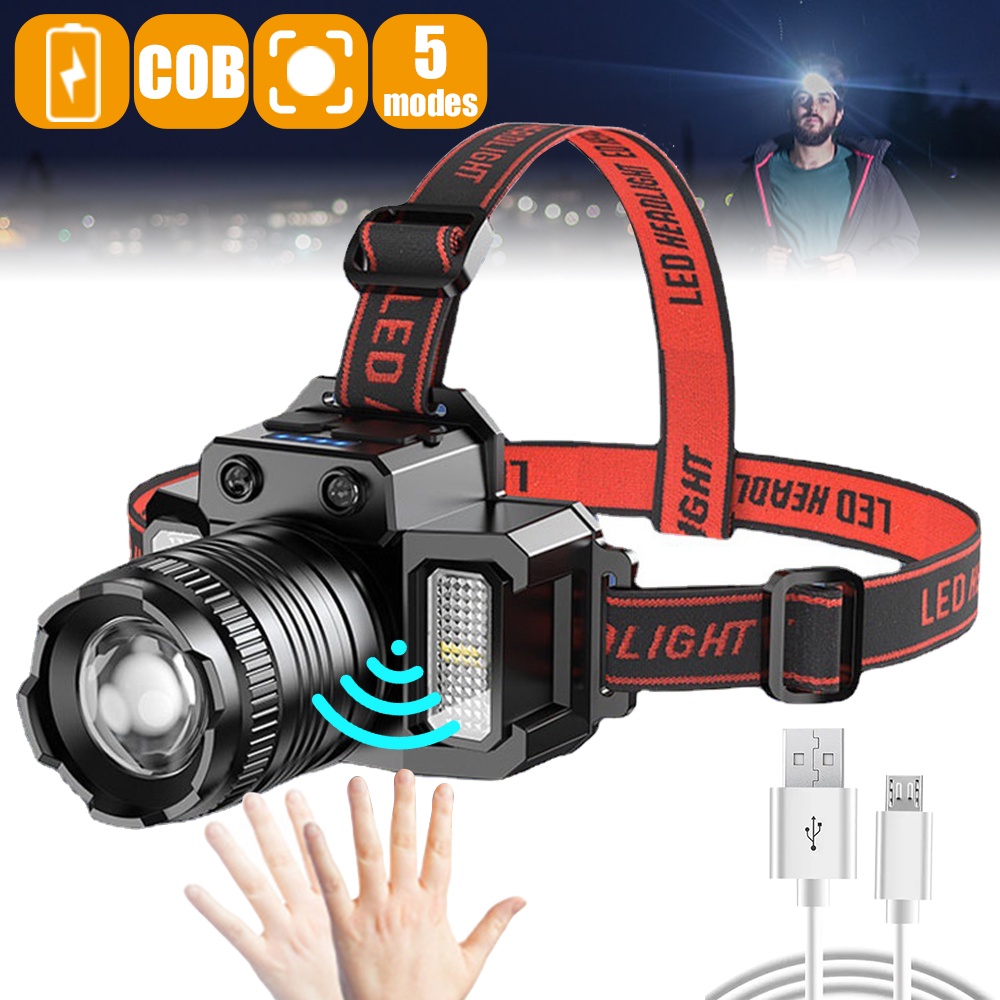 LED Headlights with Warning Dual Side Lights USB Rechargeable Super ...