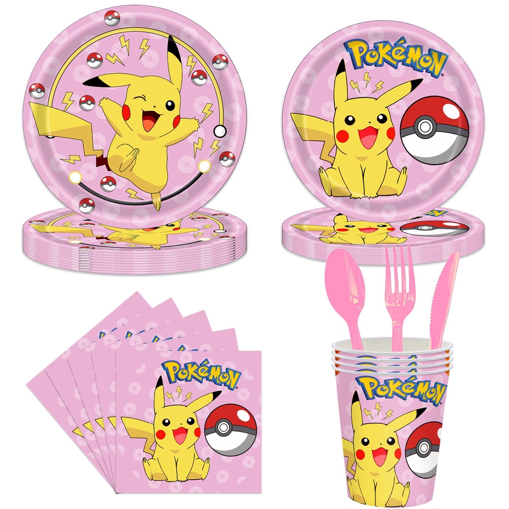 New Pokemon Cartoon Themed Birthday party Tableware Pikachu Poke Ball ...