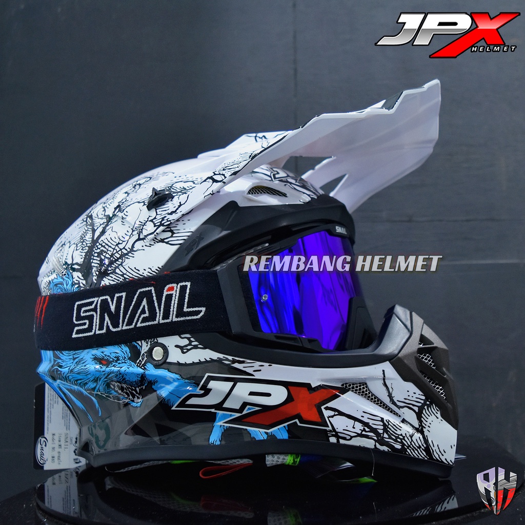 Jpx CROSS_FOX1 X14 HELMET - PEARL WHITE GLOSS HANDLING GOOGLE SNAIL ...