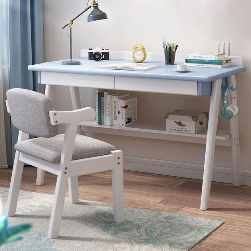Study Table Simple Blue And White Solid Wood Office Table Bedroom ...