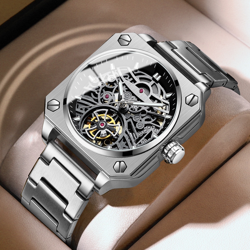 BINBOND Luxury Business Tourbillon Automatic Mechanical Men's Square ...