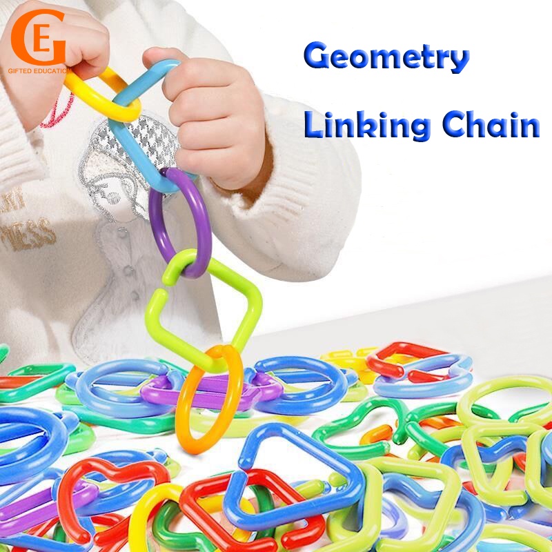 Children Colourful Geometry Linking Chain Plastic Hooks Kids Montessori ...