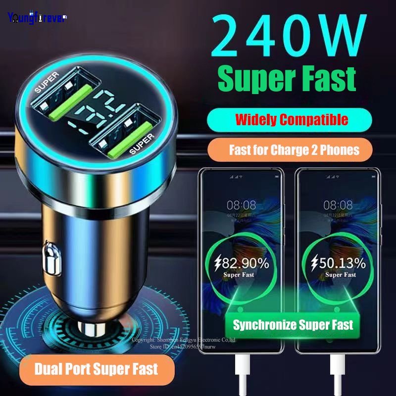 Universal Upgraded 2 Ports Digital Display Super Fast USB Car Charger 240W Exquisite Compact ...