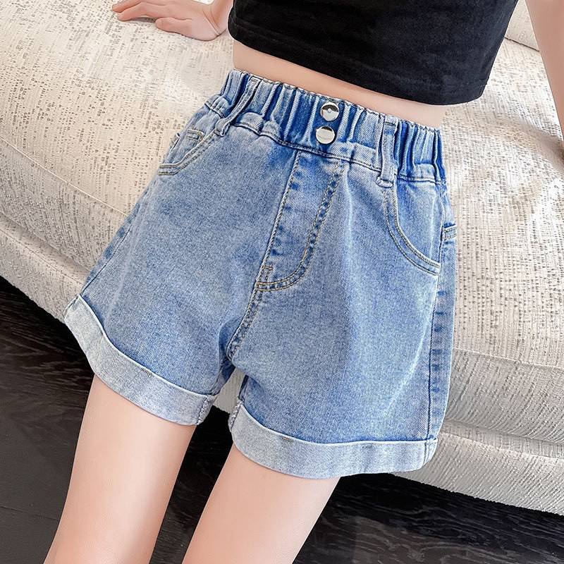 Girls' Denim Shorts 10-15-Year-Old Children's Pants Summer Trendy Wide ...