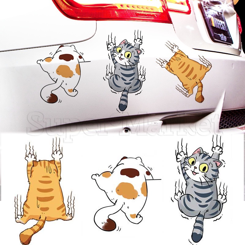 Cartoon Cat Stickers / Funny Cat Scratch Cover Car Decals | Shopee ...