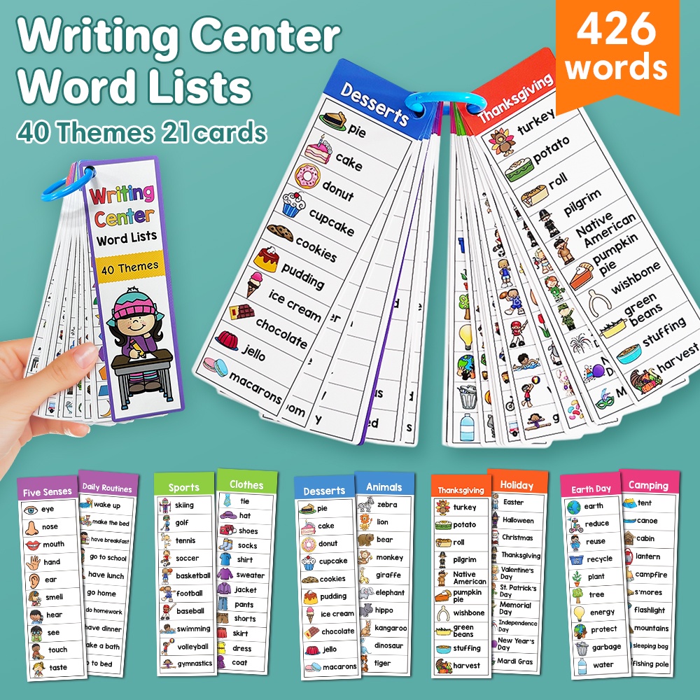 40 Themes Writing Center Word Lists Flash Cards for Kids Preschool ...