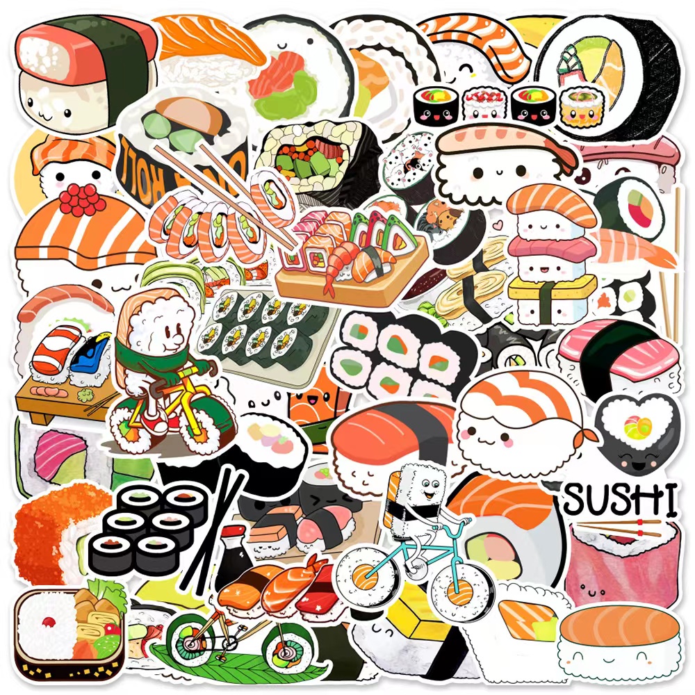 【50pcs】Sushi Stickers Cartoon Food Waterproof Sticker Laptop Phone ...