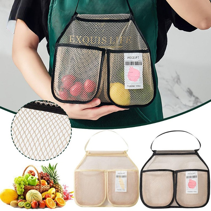 Kitchen Hangable Onion Garlic Mesh Bag Large Capacity Fruit Vegetable ...