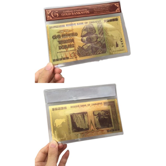 HITAM [GJ] Zimbabwe Black Gold Banknotes 100 Trillion Dol Commemorative ...