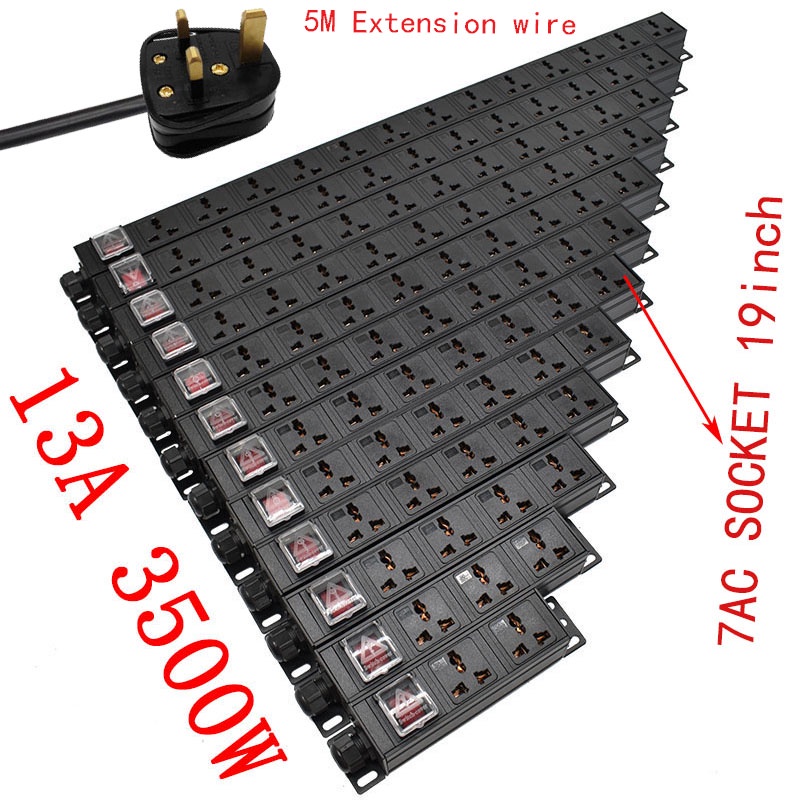 PDU Power Distribution Unit 2 & 18 Ways UK 3 pin Universal Power Strip Socket (Extended wire 5M ...