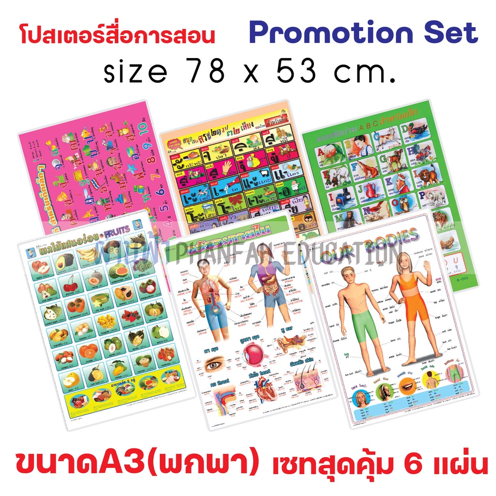 Value Set 6 Sheets A3 Portable Poster For Kids Education ABC/Thai Pool ...
