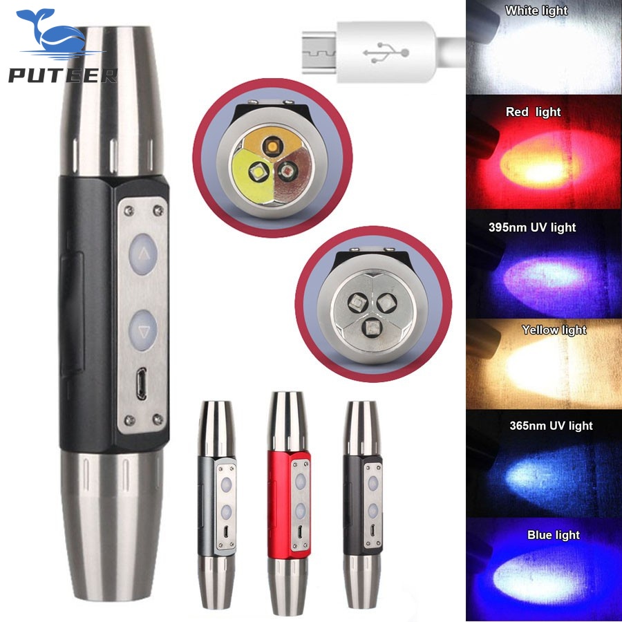 6 Color Jade Testing Flashlight USB Rechargeable Led Flashlight 395nm ...