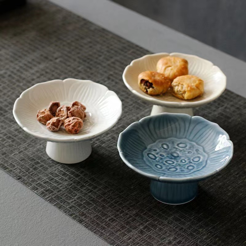 Japanese Style Stoneware Refreshment Plate High Foot Plate Snack Plate ...