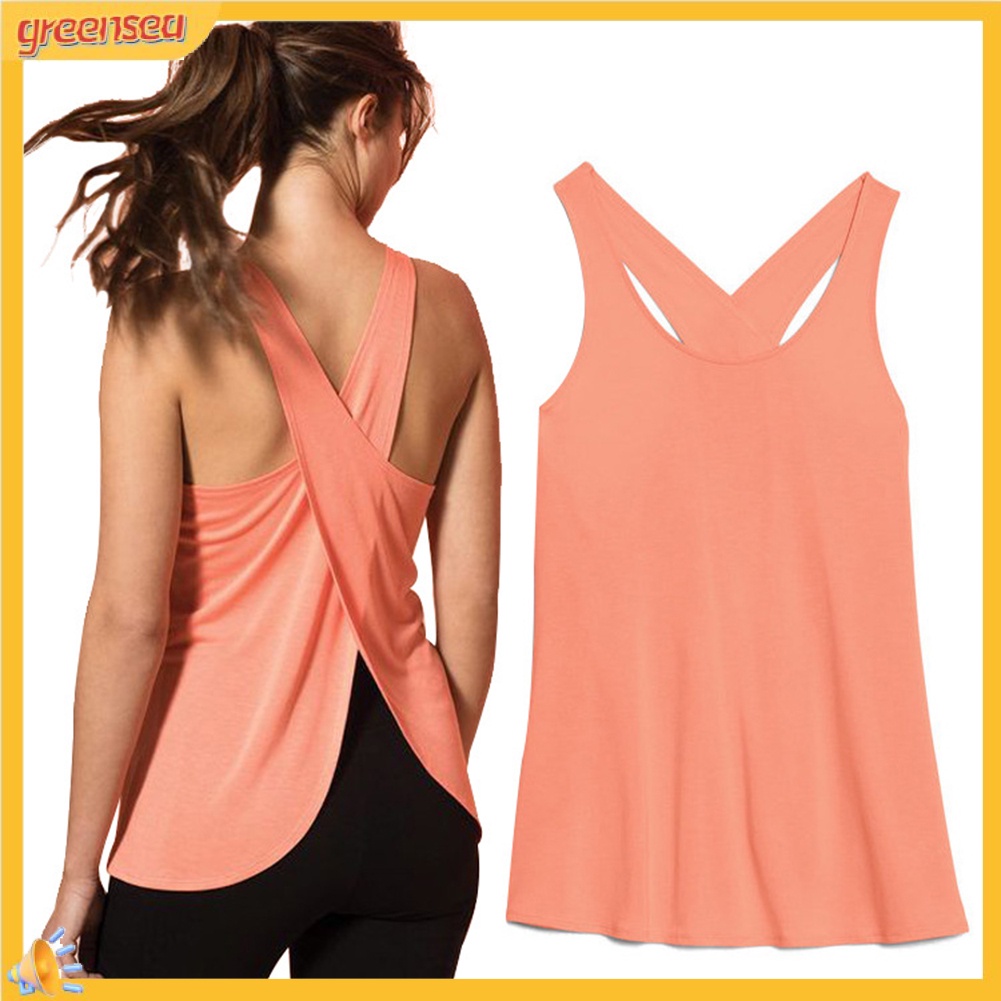 (greensea) Women Criss Cross Back Sleeveless Workout Sports Yoga Vest ...